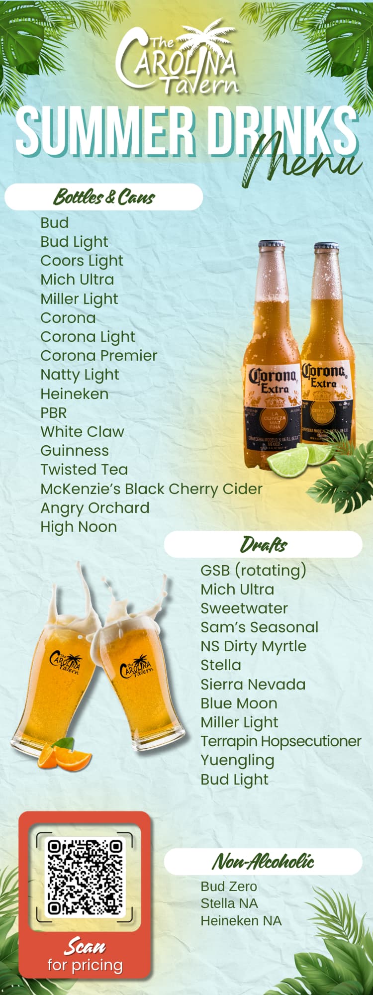 Summer & Specialty Drinks Menu | The Carolina Tavern